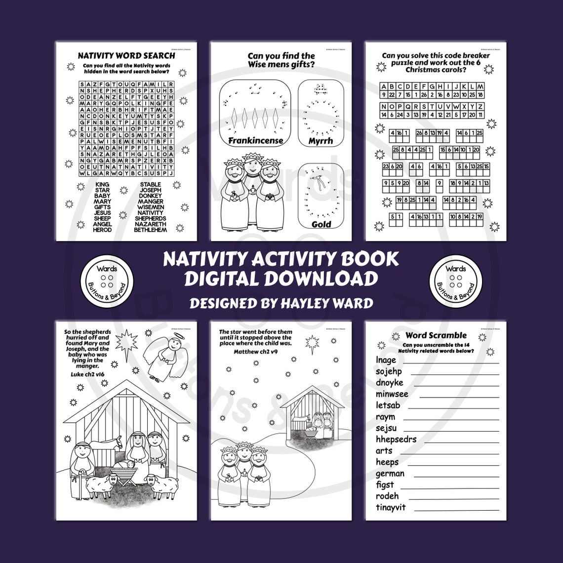 Printable Nativity Activity Book, Activity Sheets, Childrens Christmas ...