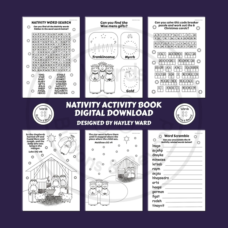 Printable Nativity Activity Book, Activity Sheets, Childrens Christmas ...