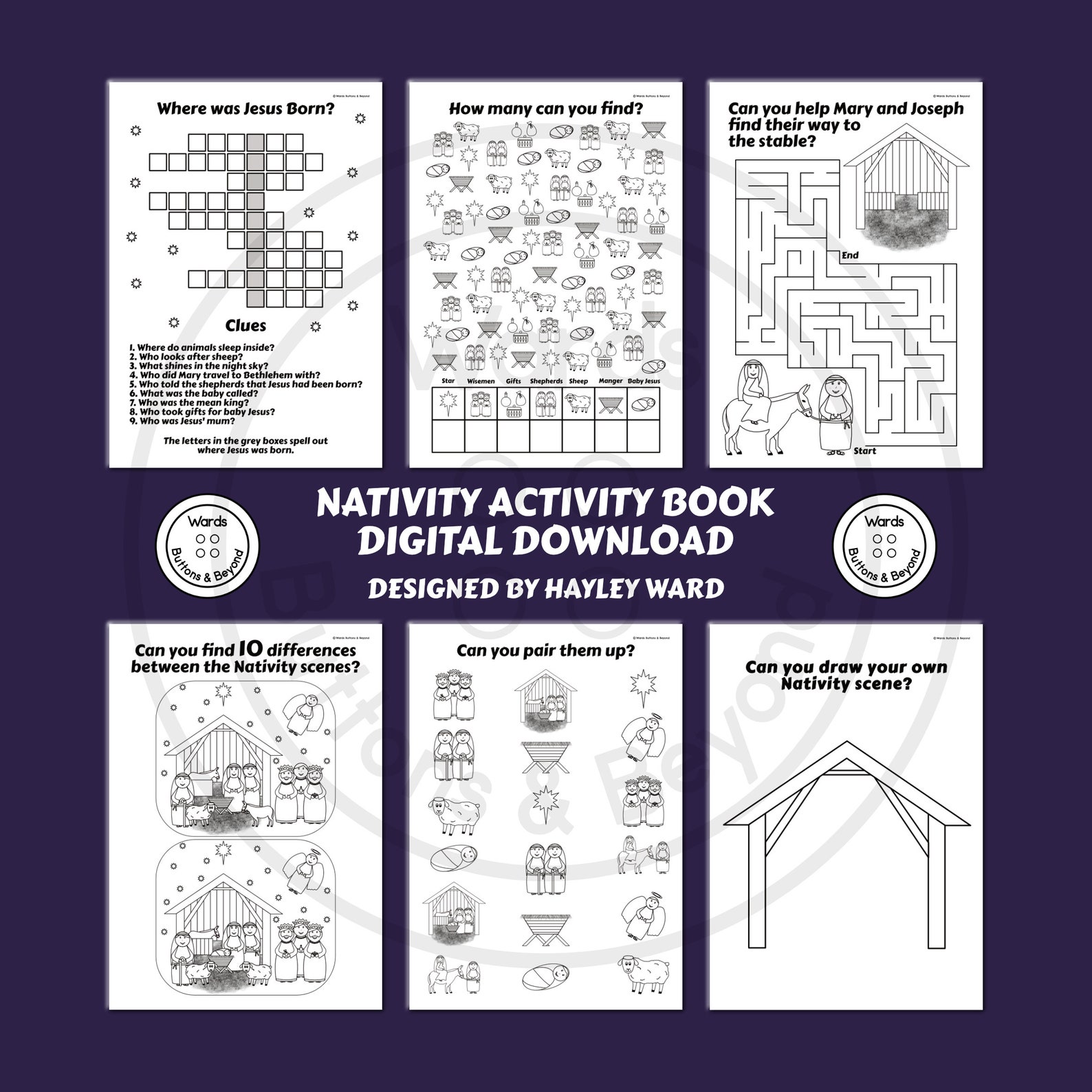 Printable Nativity Activity Book, Activity Sheets, Childrens Christmas ...