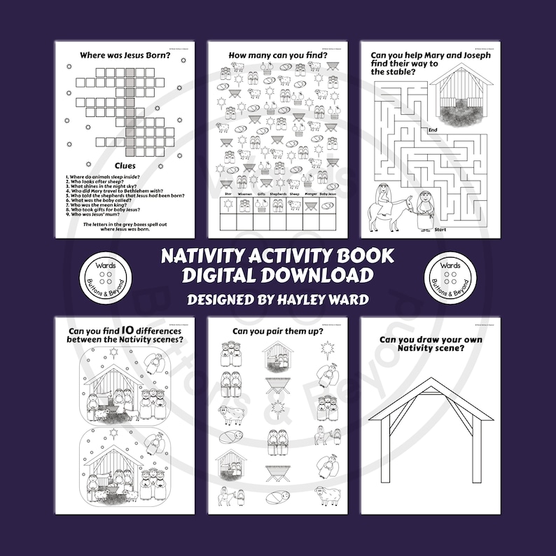 Printable Nativity Activity Book, Activity Sheets, Childrens Christmas ...