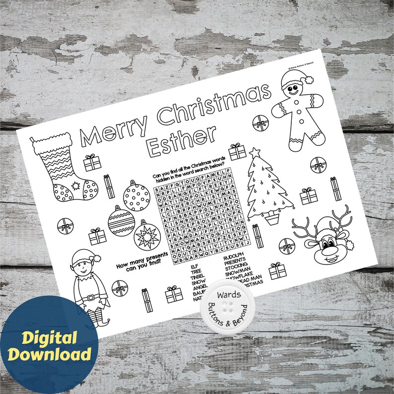 Kids Personalised Activity Colouring Placemat, Printable Colouring ...