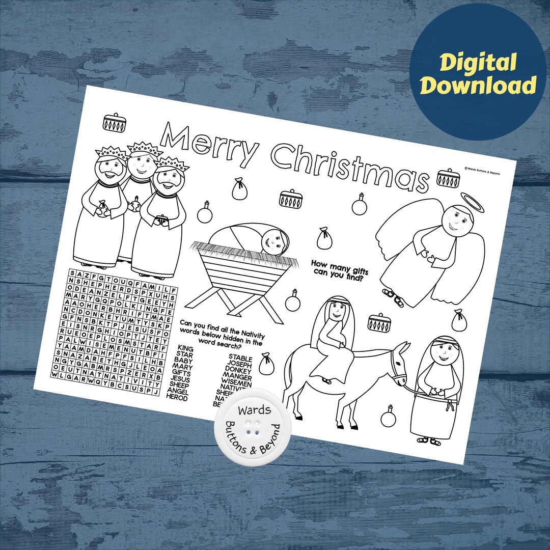 Kids Nativity Activity Colouring Placemat, Printable Colouring Sheet ...