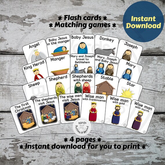 Printable Nativity Cards Flash Cards Christmas Matching - Etsy UK
