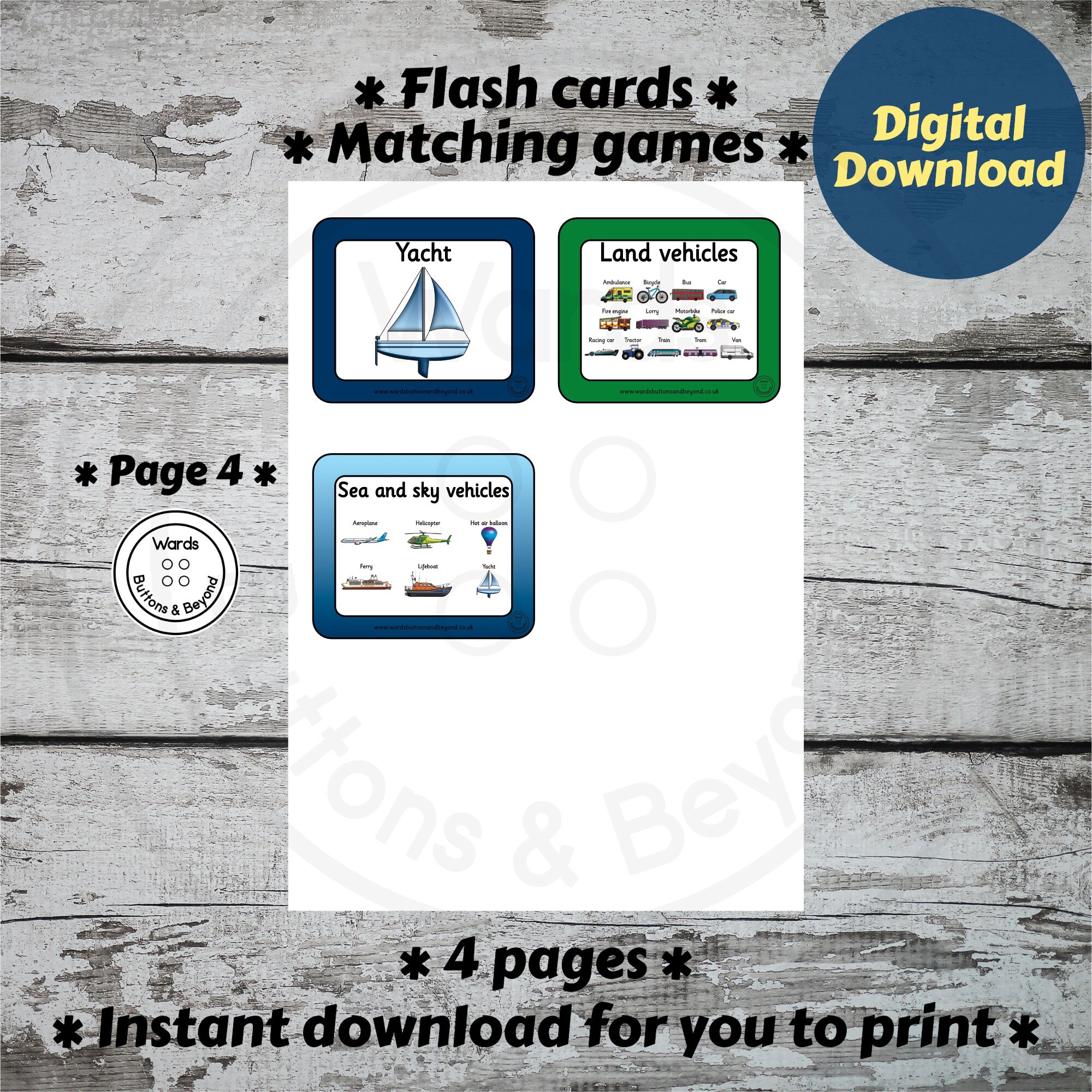 Printable Transport Cards, Flash Cards, Vehicle Matching, Childrens ...