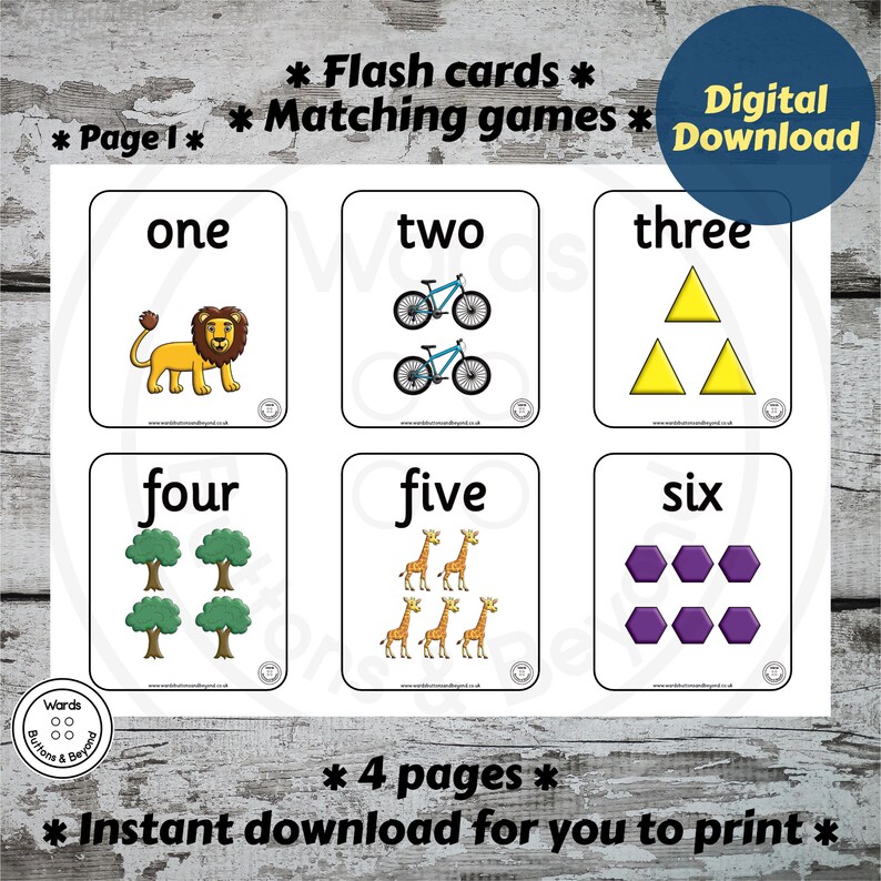 Printable Number Cards, Flash Cards, Number Matching, Childrens ...