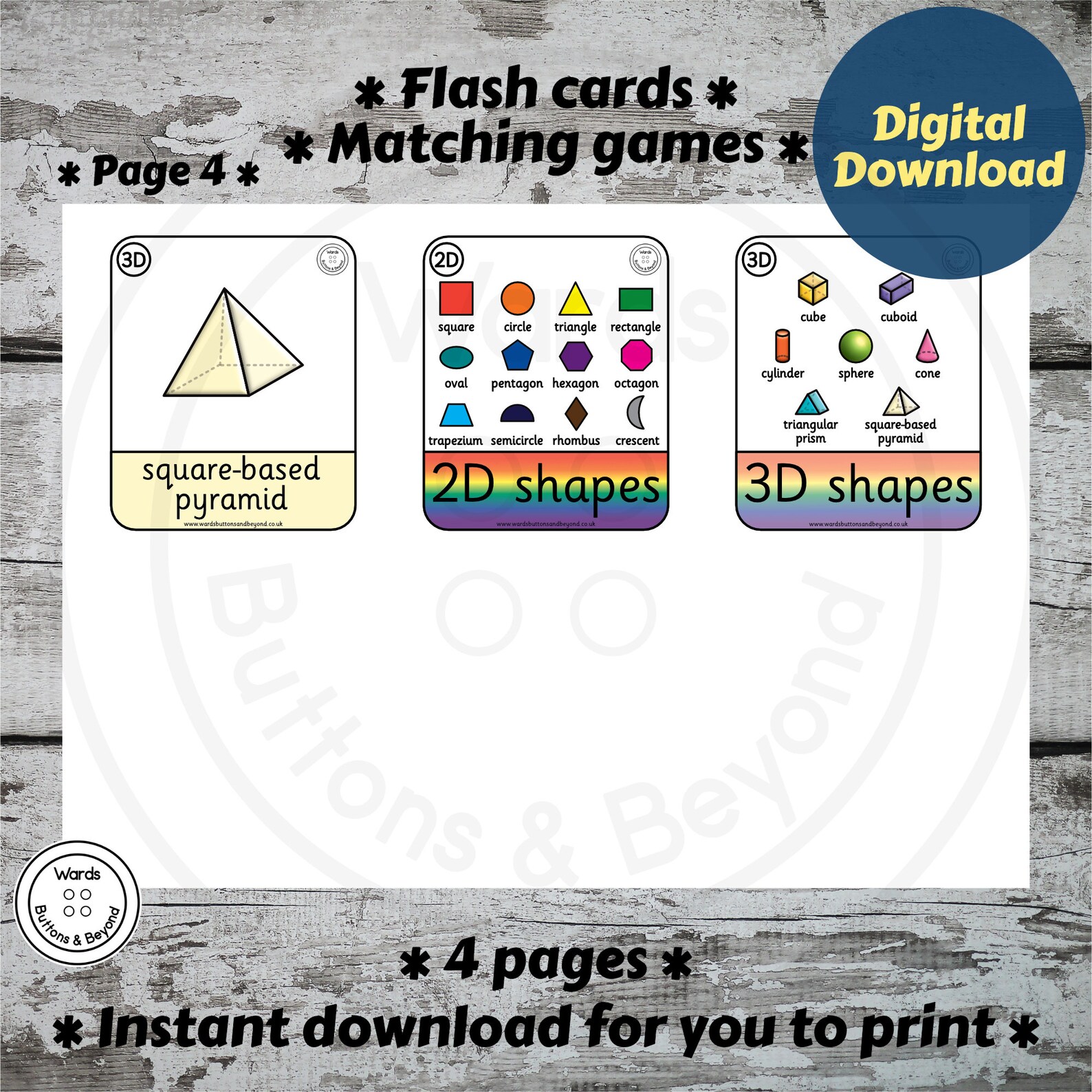 Printable Shape Cards, Flash Cards, Shape Matching, Childrens ...