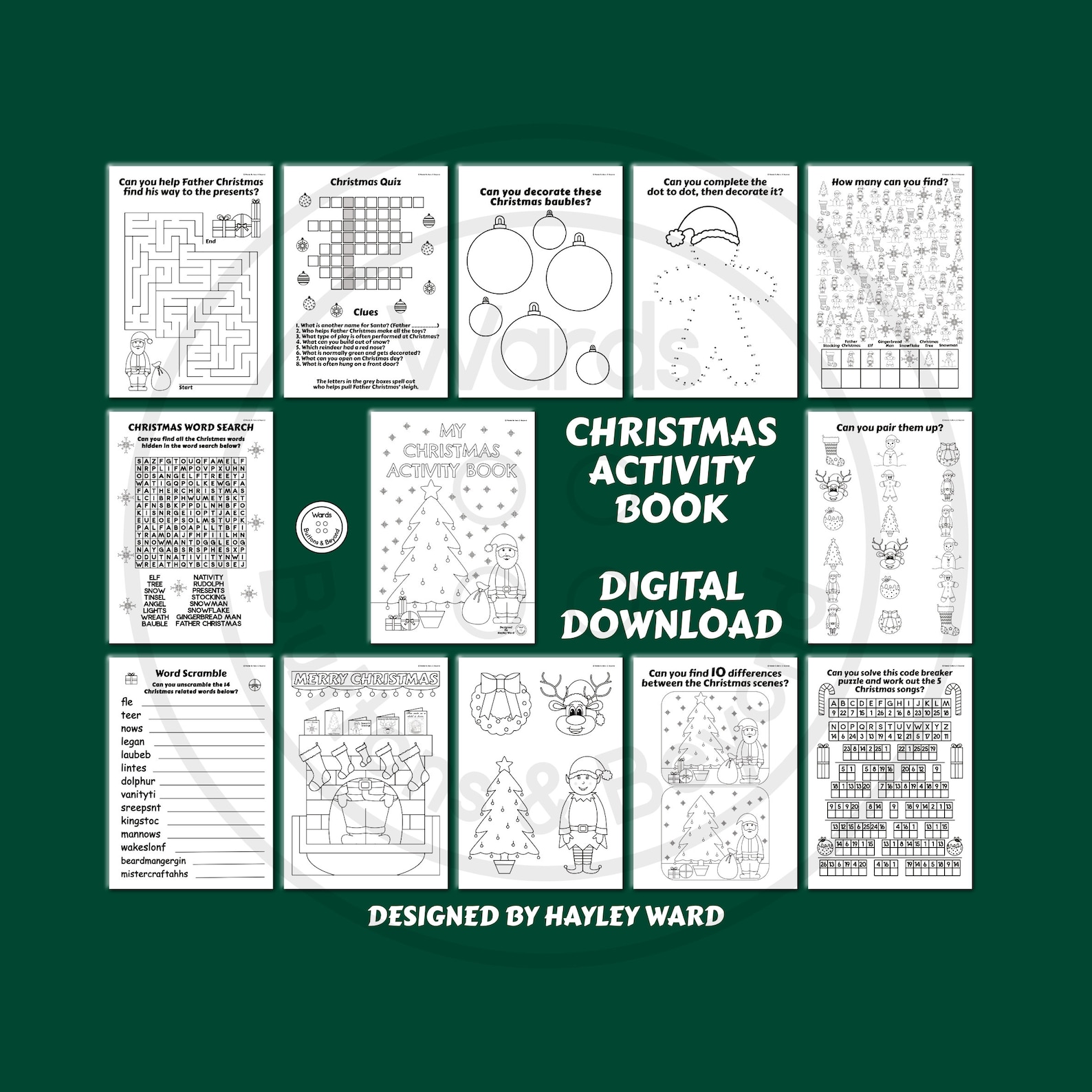 Printable Christmas Activity Book, Activity Sheets, Childrens Christmas ...