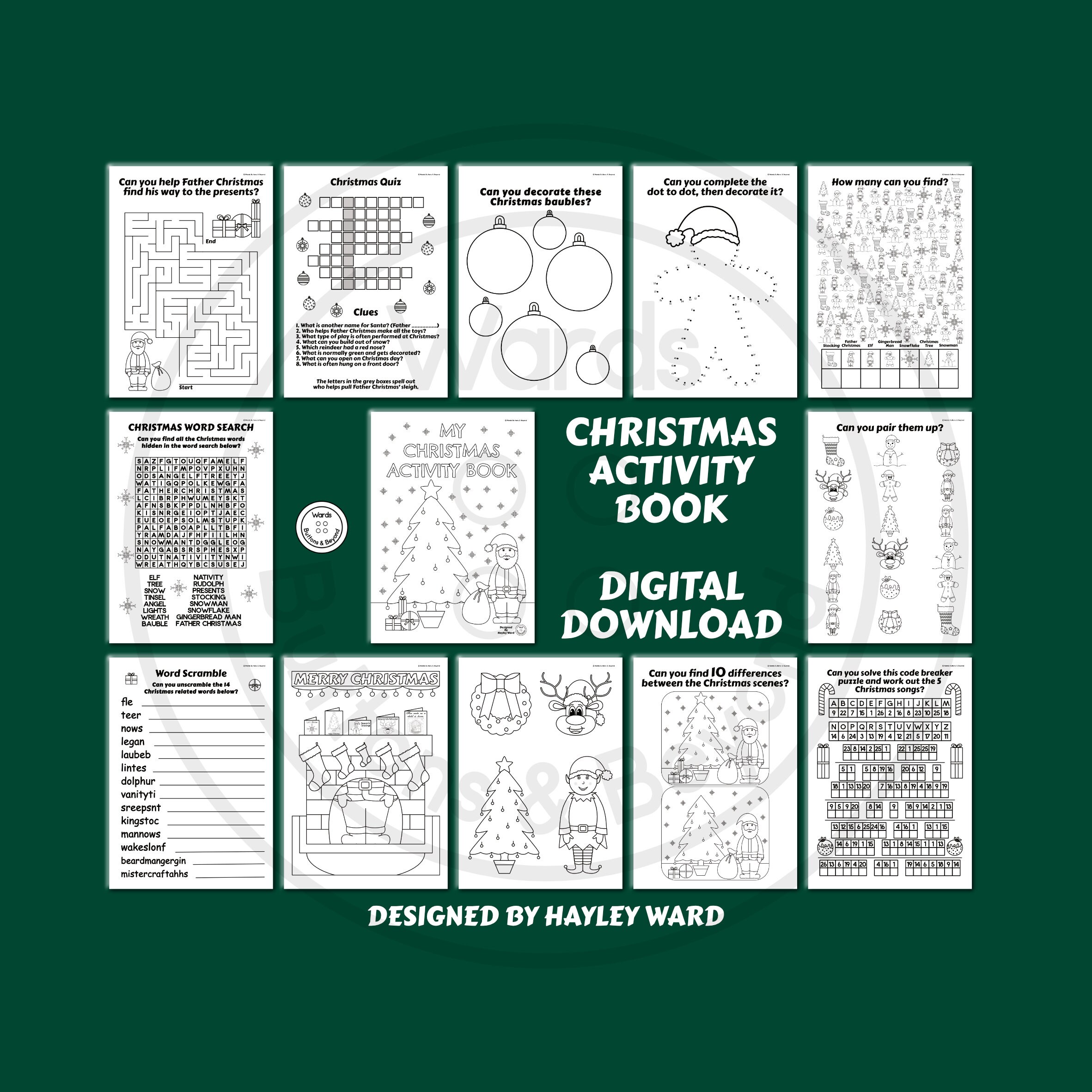 Printable Christmas Activity Book, Activity Sheets, Childrens Christmas ...