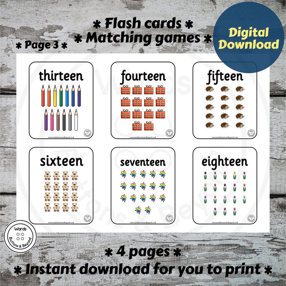 Printable Number Cards, Flash Cards, Number Matching, Childrens ...