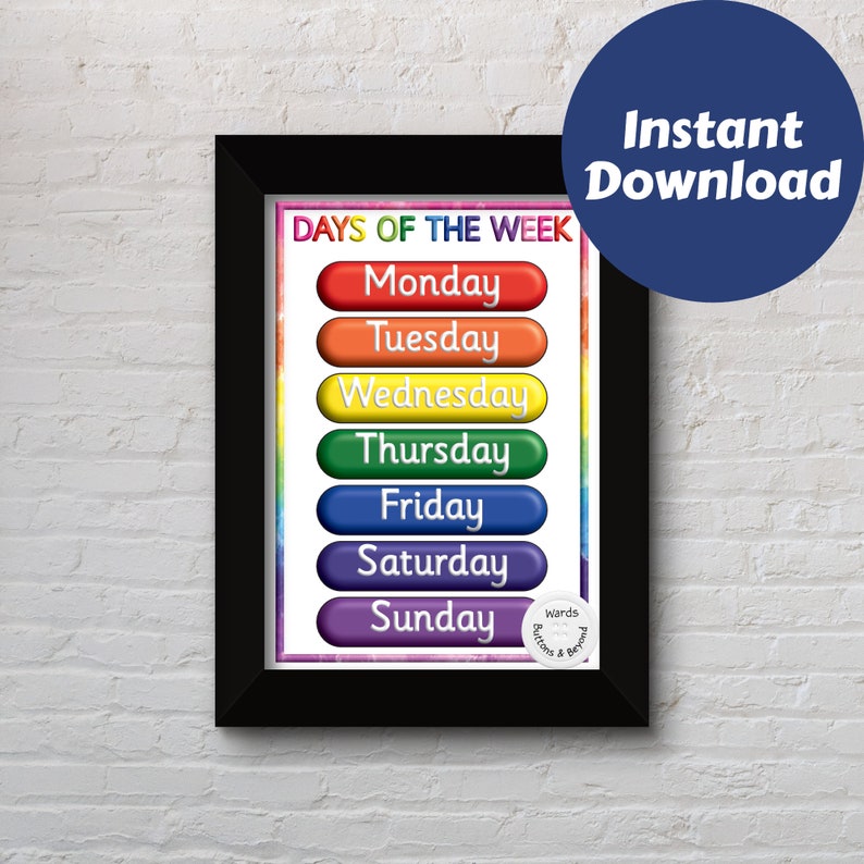 Days of the Week Rainbow Print, Preschool Print, Rainbow, Teacher ...