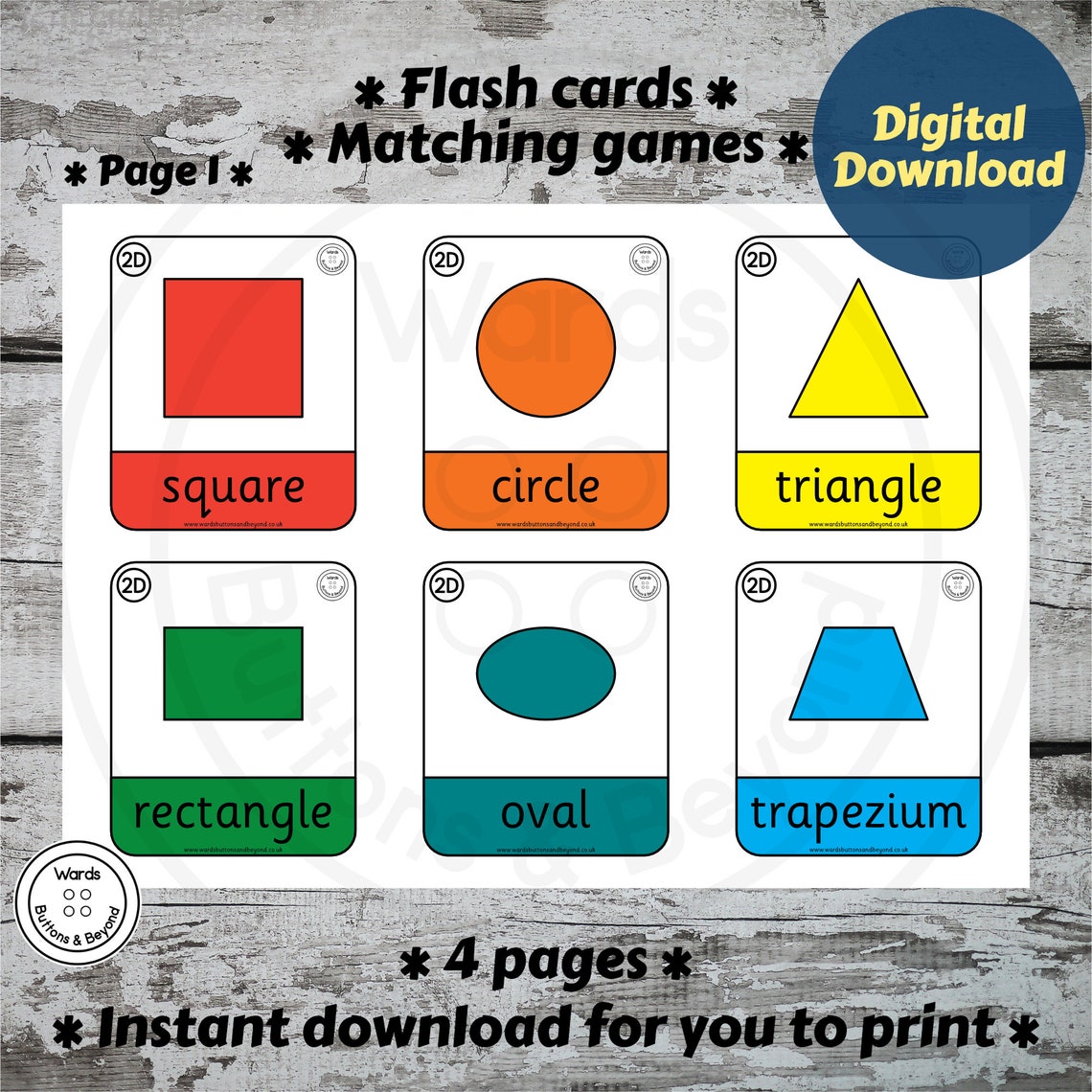 Printable Shape Cards, Flash Cards, Shape Matching, Childrens ...
