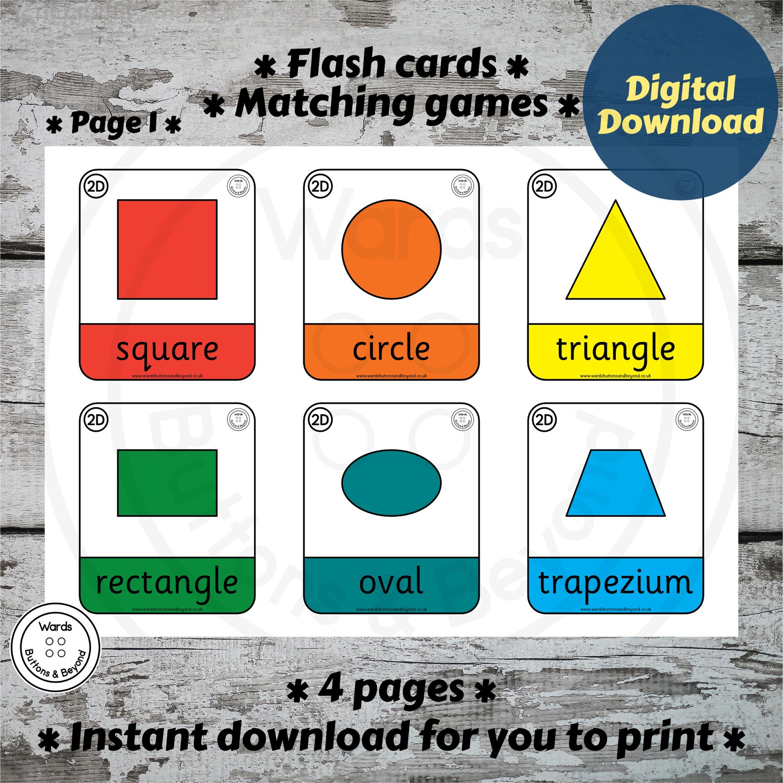 Printable Shape Cards, Flash Cards, Shape Matching, Childrens ...