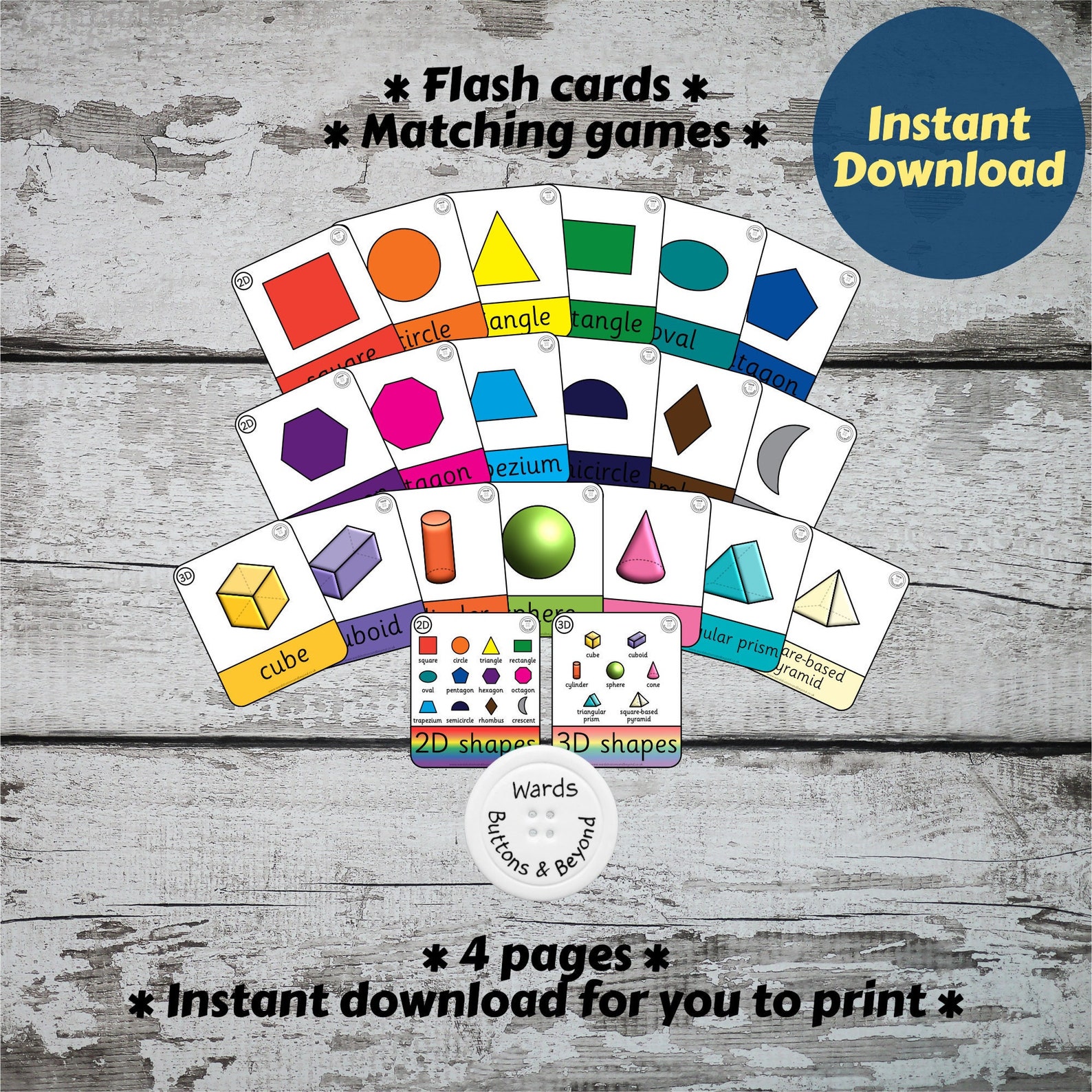 Printable Shape Cards, Flash Cards, Shape Matching, Childrens ...