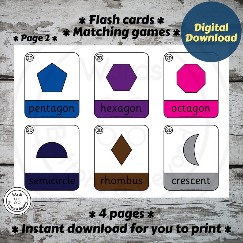 Printable Shape Cards, Flash Cards, Shape Matching, Childrens ...
