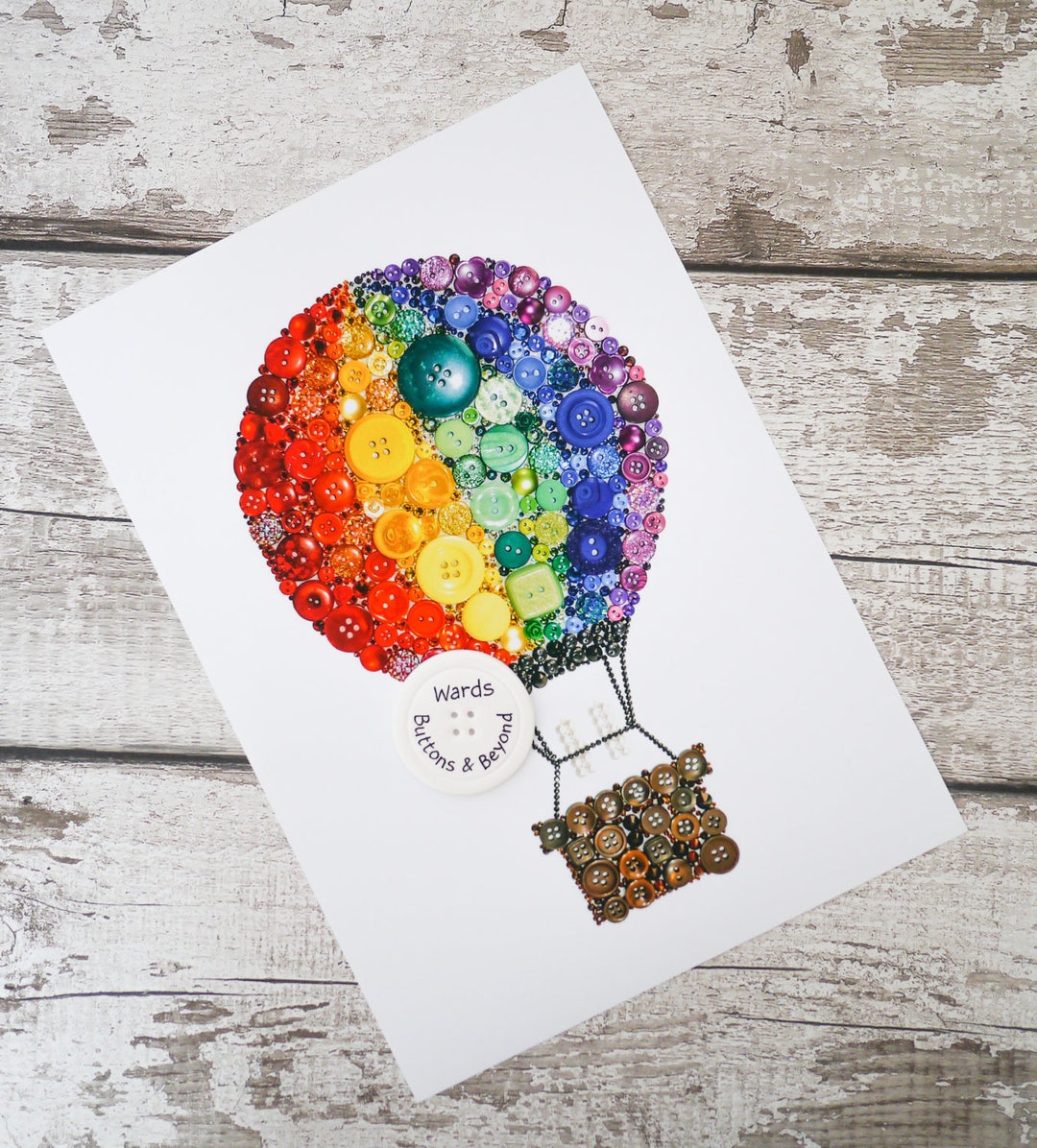 Hot Air Balloon Button Art PRINT on Satin Photo Paper. Rainbow ...