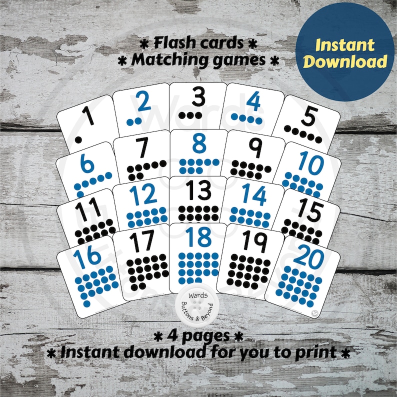 Printable Number Cards, Flash Cards, Number Matching, Childrens ...