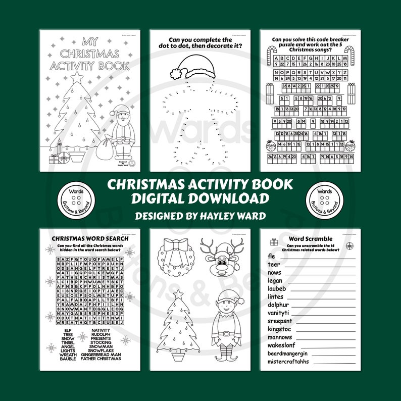 Printable Christmas Activity Book, Activity Sheets, Childrens Christmas ...
