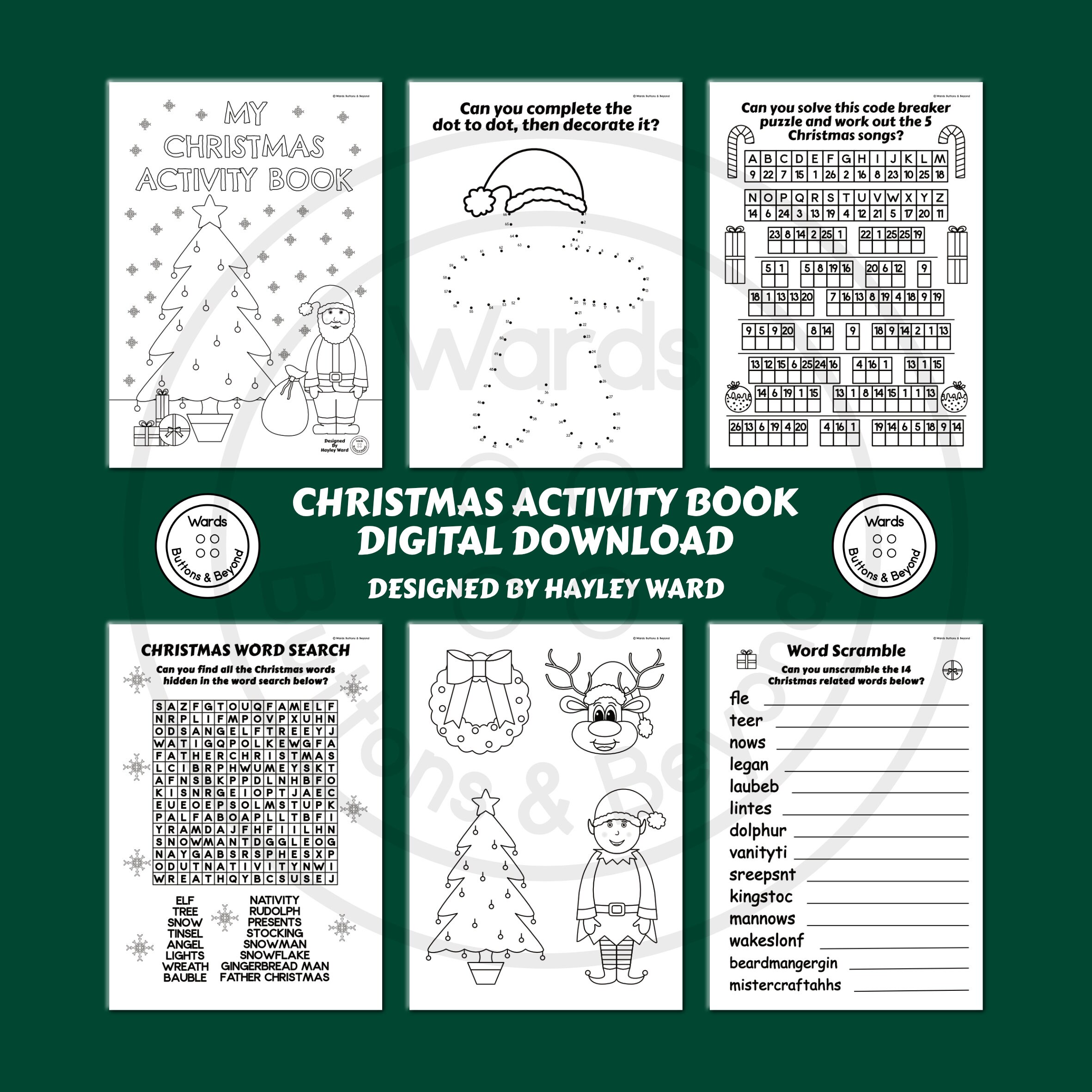 Printable Christmas Activity Book, Activity Sheets, Childrens Christmas ...