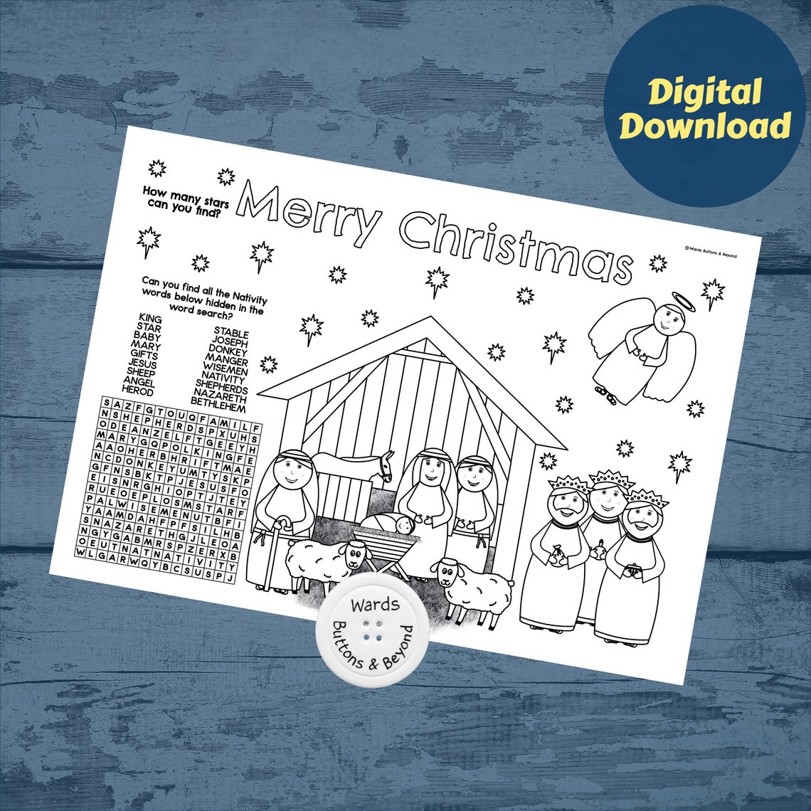 Kids Nativity Activity Colouring Placemat, Printable Colouring Sheet ...