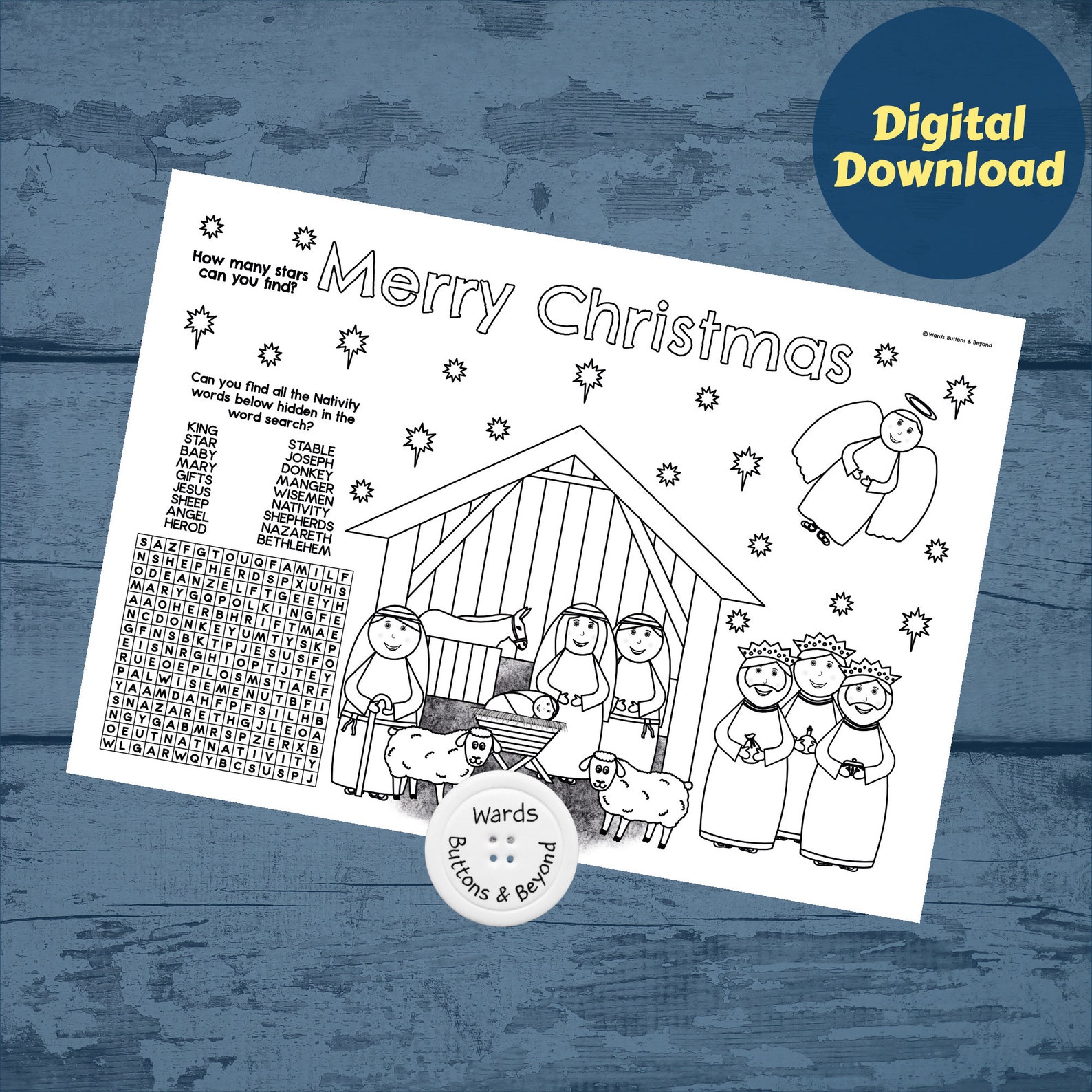 Kids Nativity Activity Colouring Placemat, Printable Colouring Sheet ...