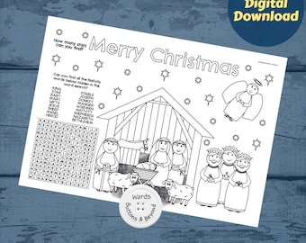 Kids Nativity Activity Colouring Placemat, Printable Colouring Sheet ...