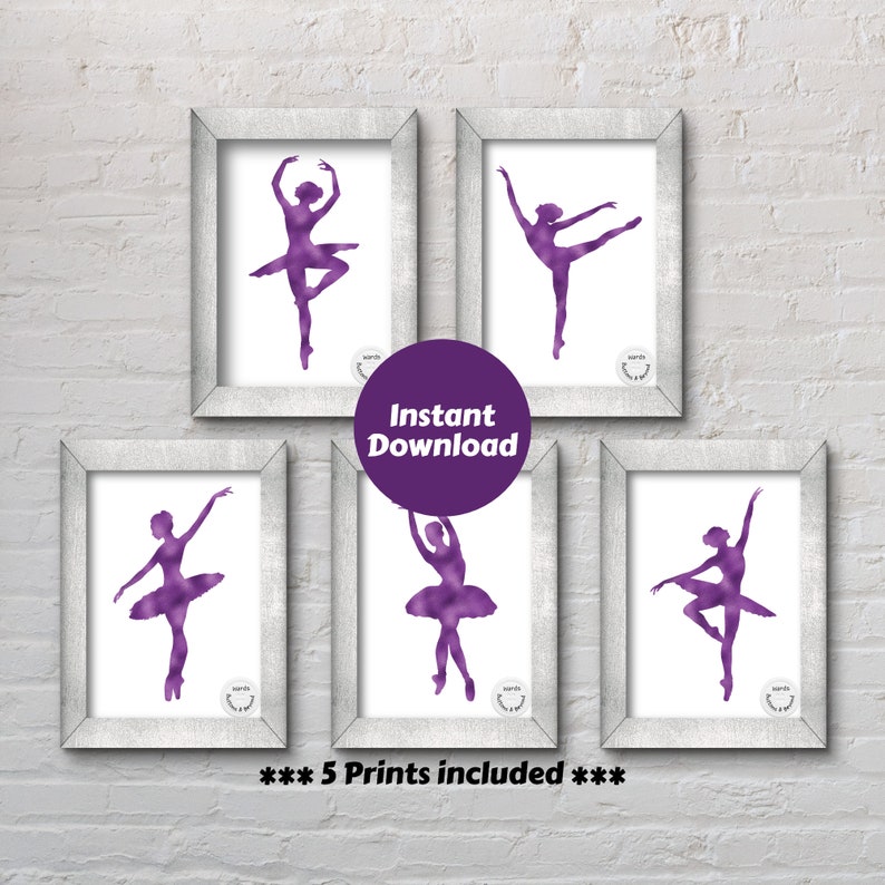 Set of 5 Purple Ballet Silhouette Prints, Instant Download, Ballet Gift ...
