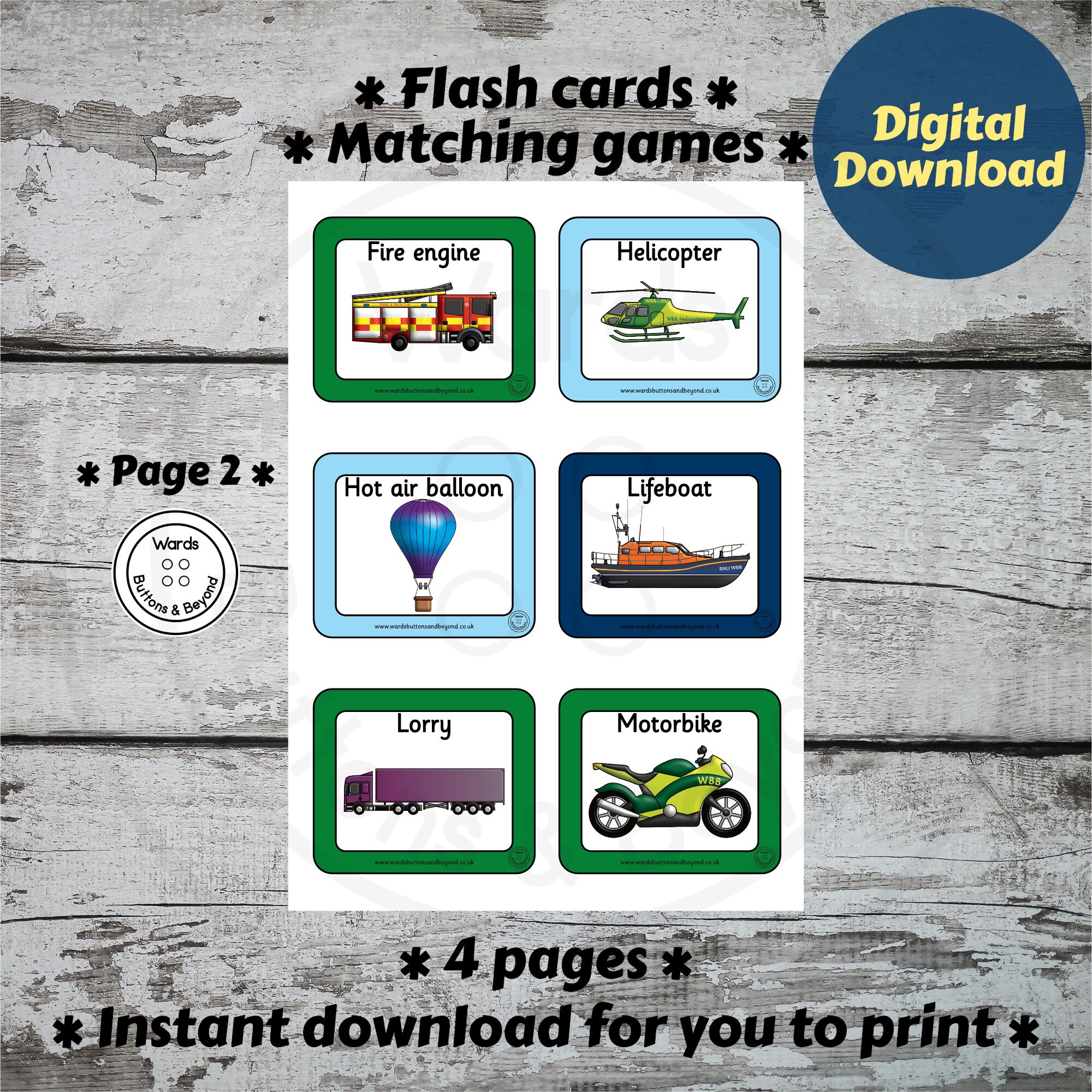 Printable Transport Cards, Flash Cards, Vehicle Matching, Childrens ...