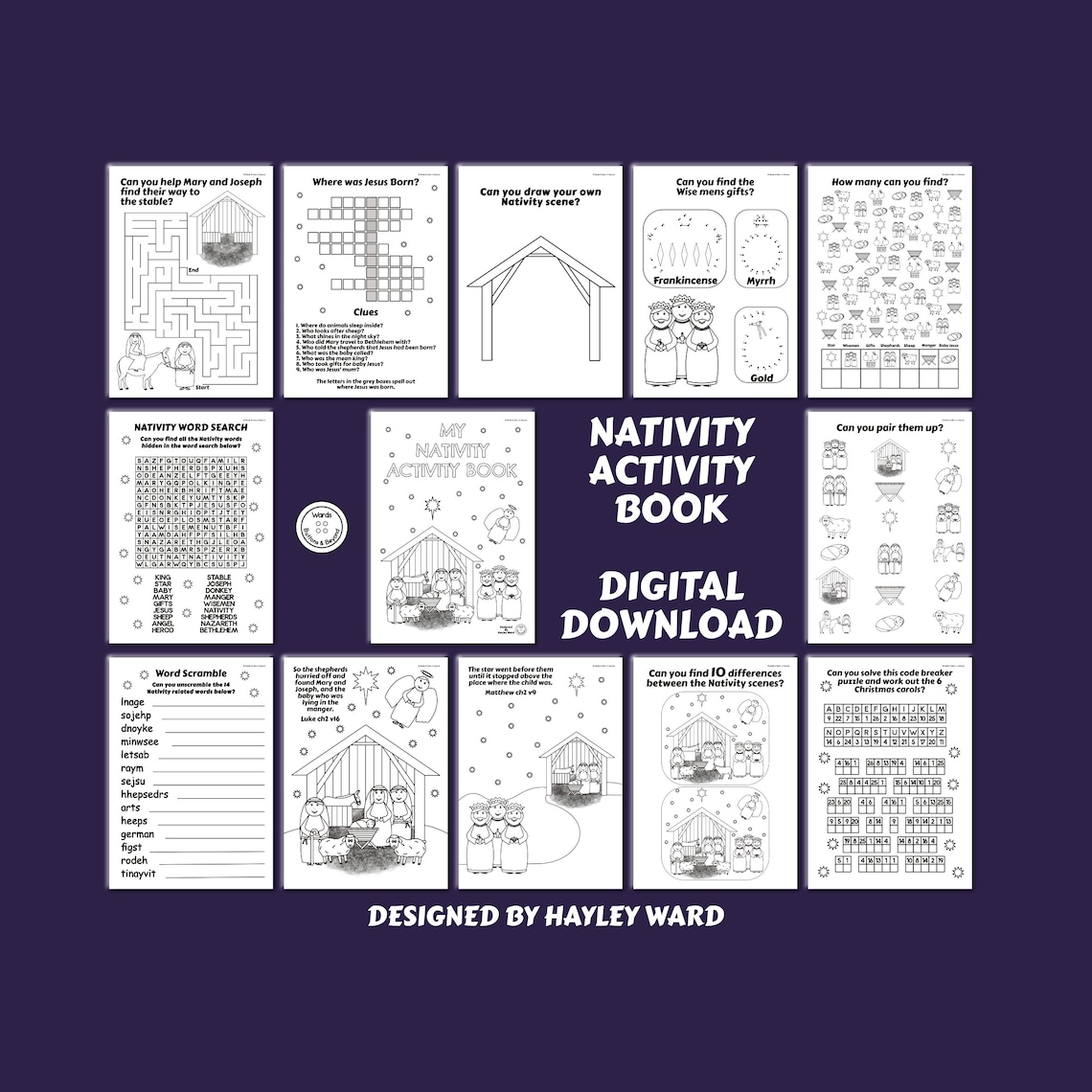 Printable Nativity Activity Book, Activity Sheets, Childrens Christmas ...