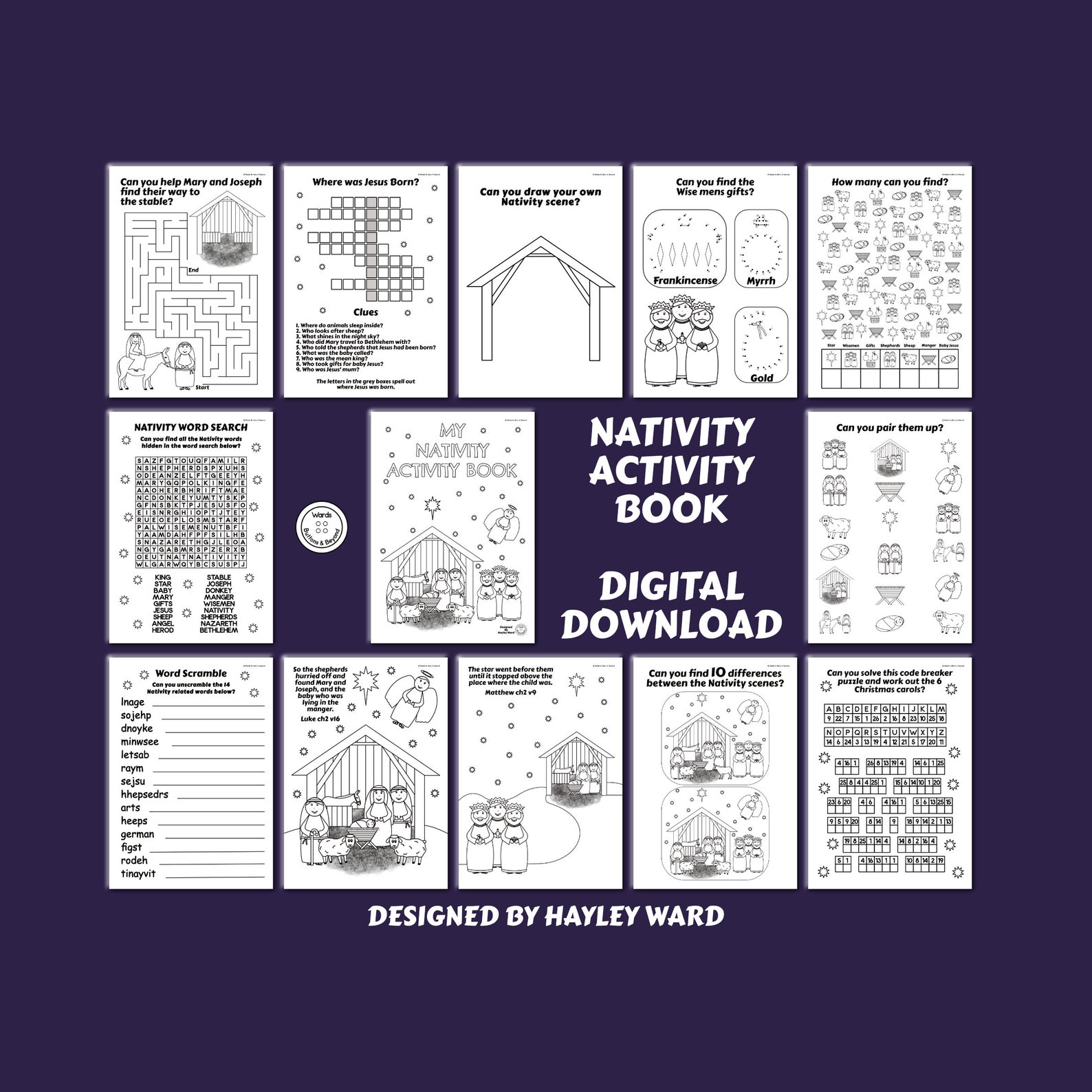 Printable Nativity Activity Book, Activity Sheets, Childrens Christmas ...