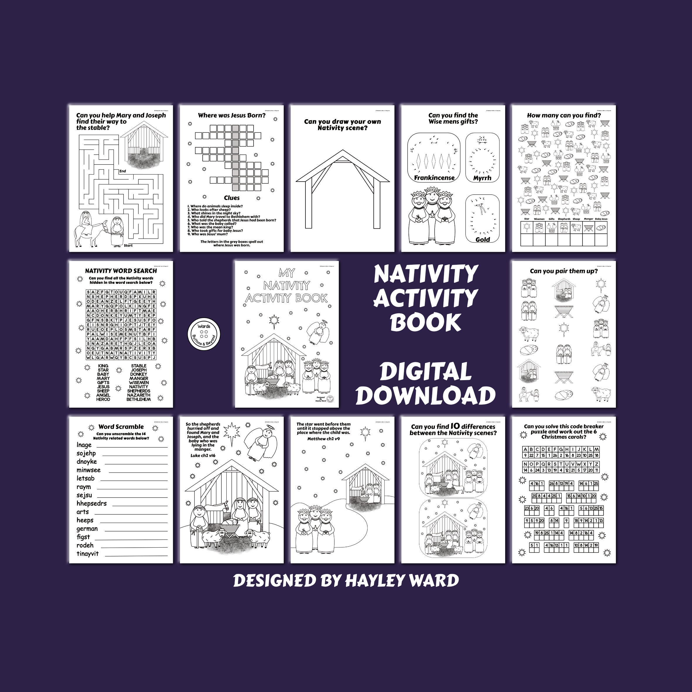 Printable Nativity Activity Book, Activity Sheets, Childrens Christmas ...