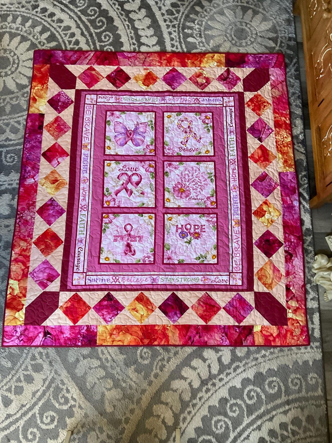 Breast Cancer Awareness Quilt: Minky Backed Comfort Quilt - Etsy