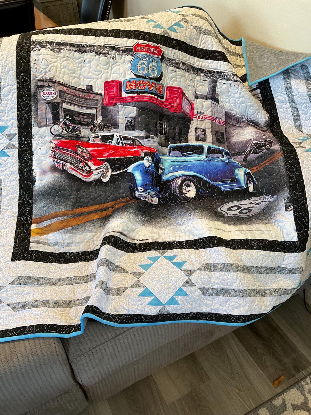 Route 66 Classic Car Quilt, Free Shipping - Etsy