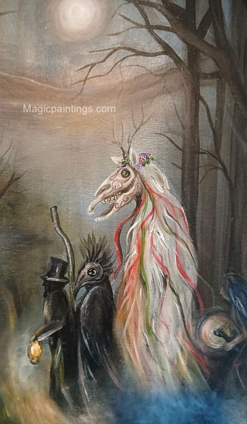 Mari Lwyd, Welsh Yule Folklore Art, Mythical Horse Skull - Print - Etsy UK