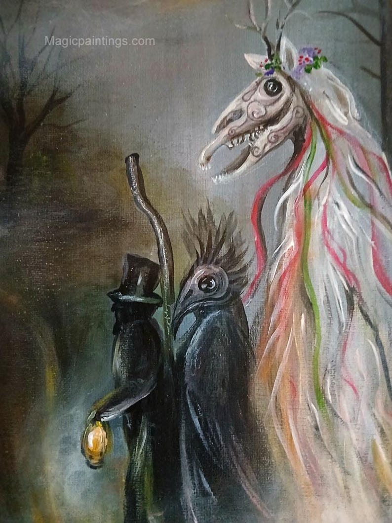 Mari Lwyd, Welsh Yule Folklore Art, Mythical Horse Skull - Print - Etsy UK