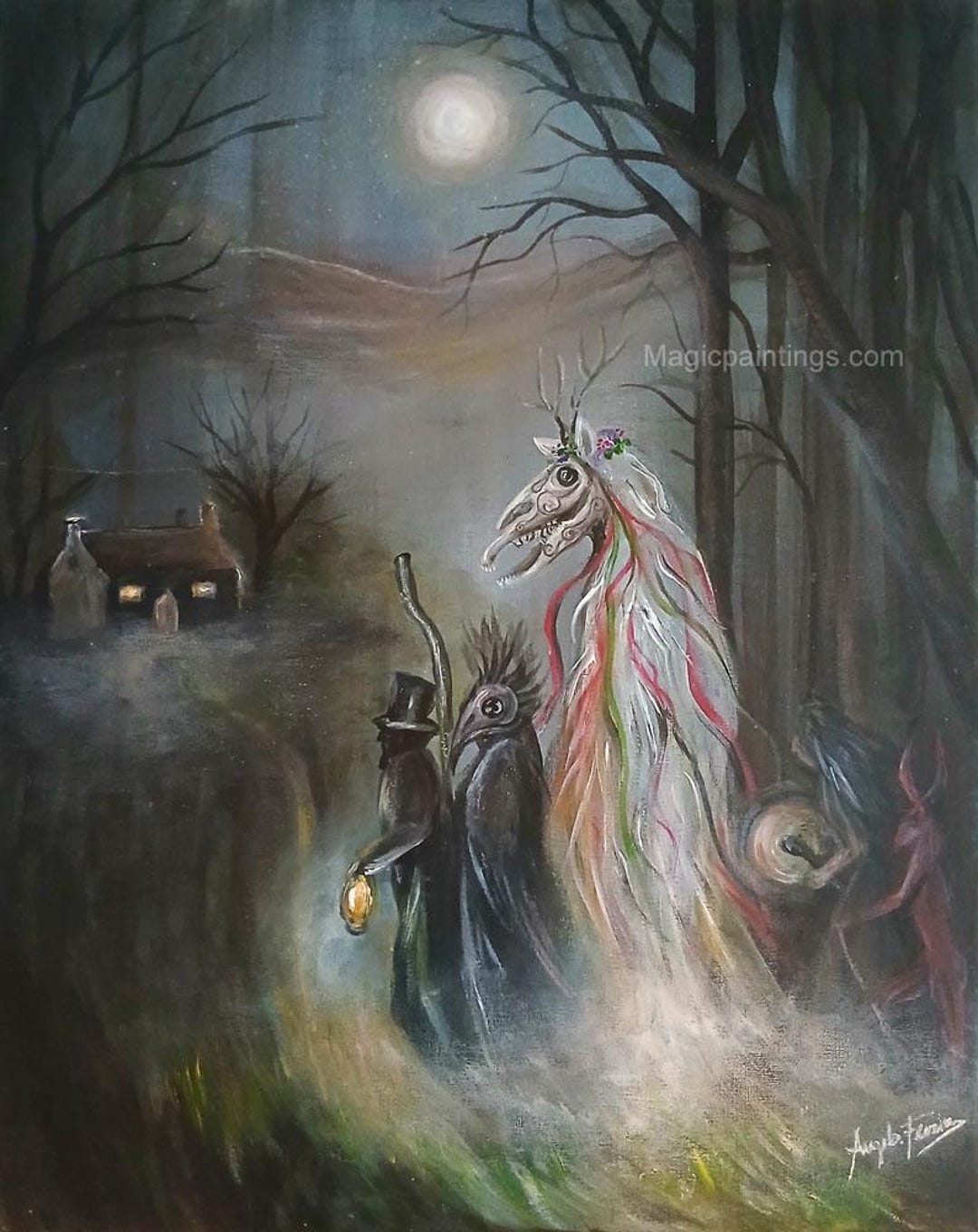 Mari Lwyd, Welsh Yule Folklore Art, Mythical Horse Skull - Print - Etsy UK