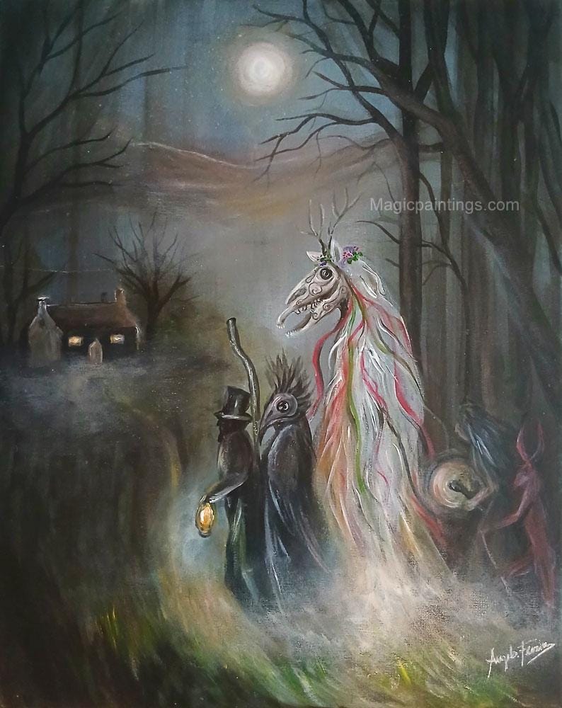 Mari Lwyd, Welsh Yule Folklore Art, Mythical Horse Skull - Print - Etsy UK