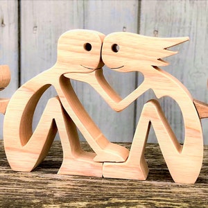 One Woman One Man Two Cats Original Wood Sculpture 2comma5d - Etsy