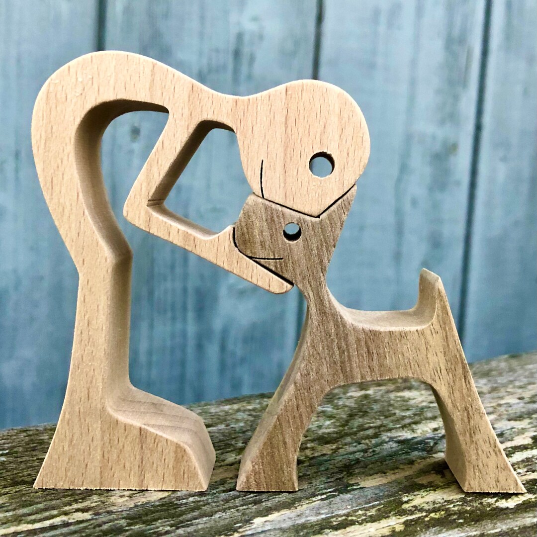 A Man a Dog Version 2 Beech Walnut Original Wood Sculpture 2virgule5d ...
