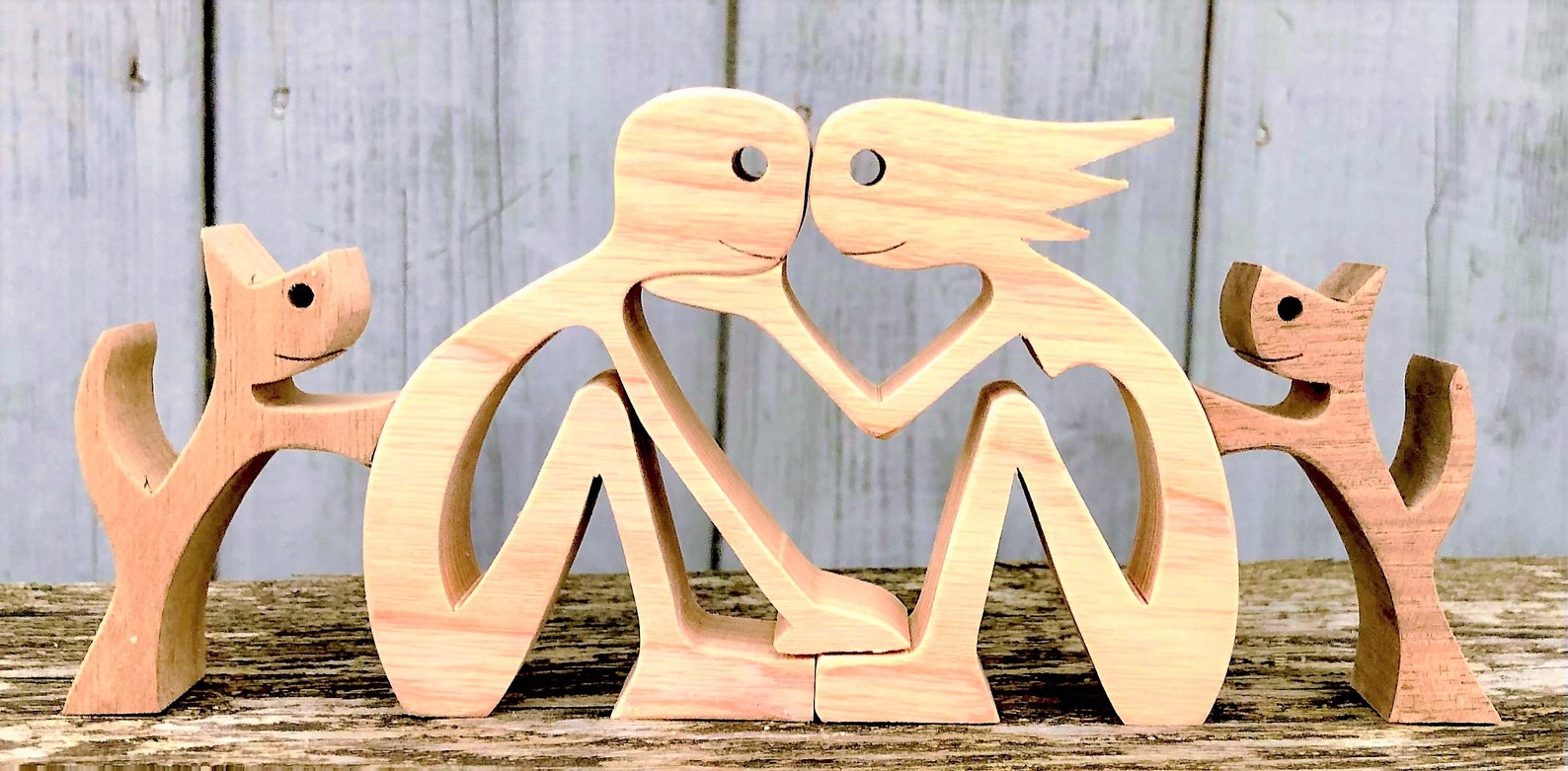 One Woman One Man Two Cats Original Wood Sculpture 2comma5d - Etsy
