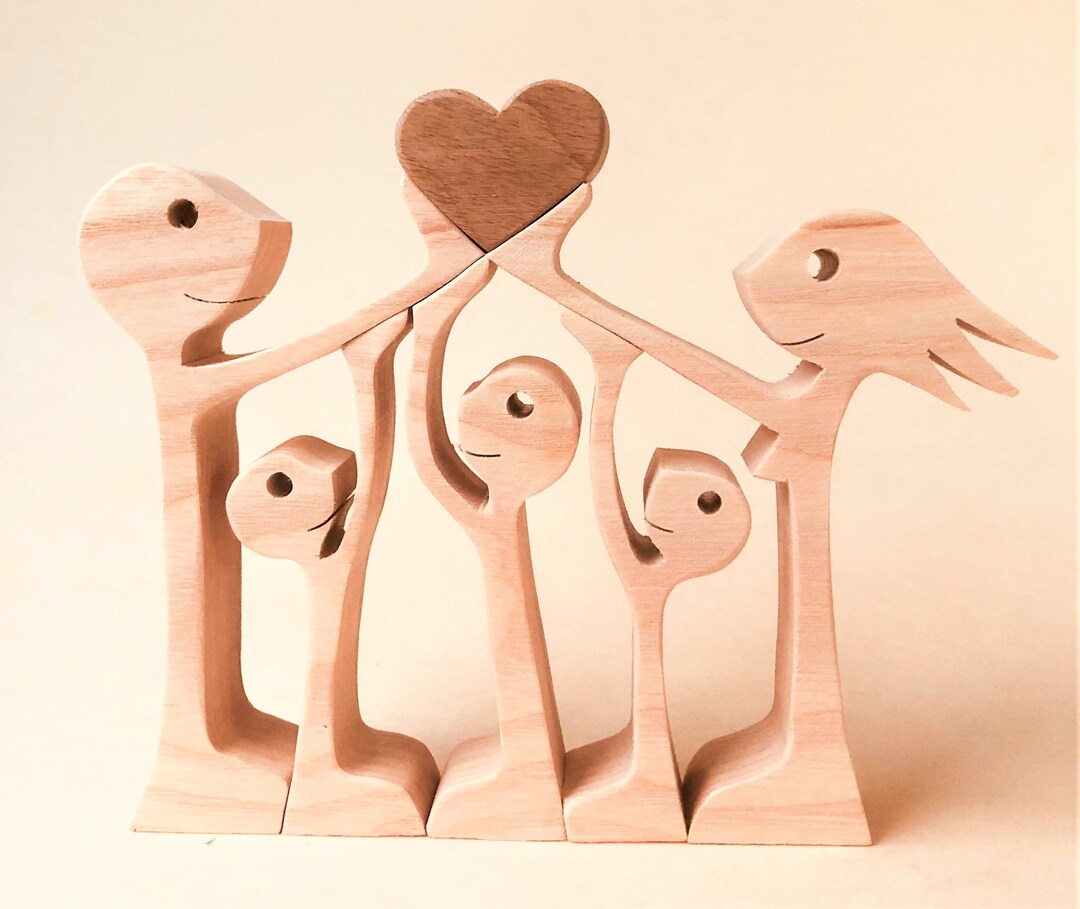 Sculpture Family a Couple Three Children a Heart Wood - Etsy