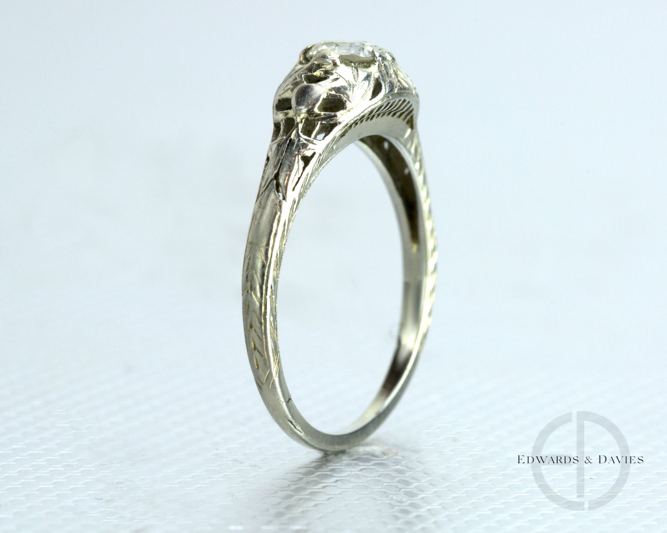 Antique Diamond Engagement Ring Diamond Hand Engraved | Etsy