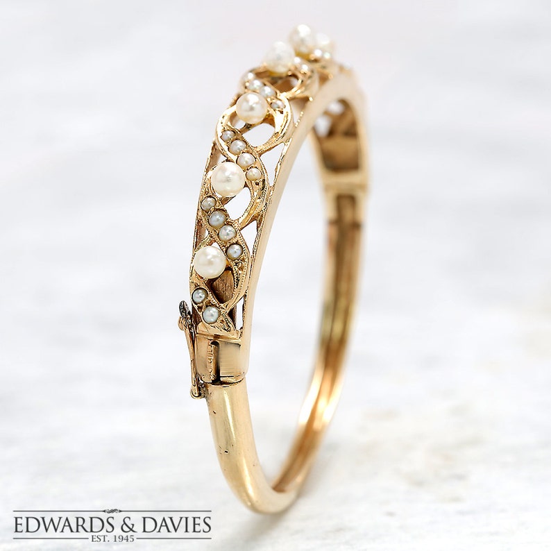 Gold Pearl Bangle Bracelet Hinged Bangle Bracelet Pearl - Etsy