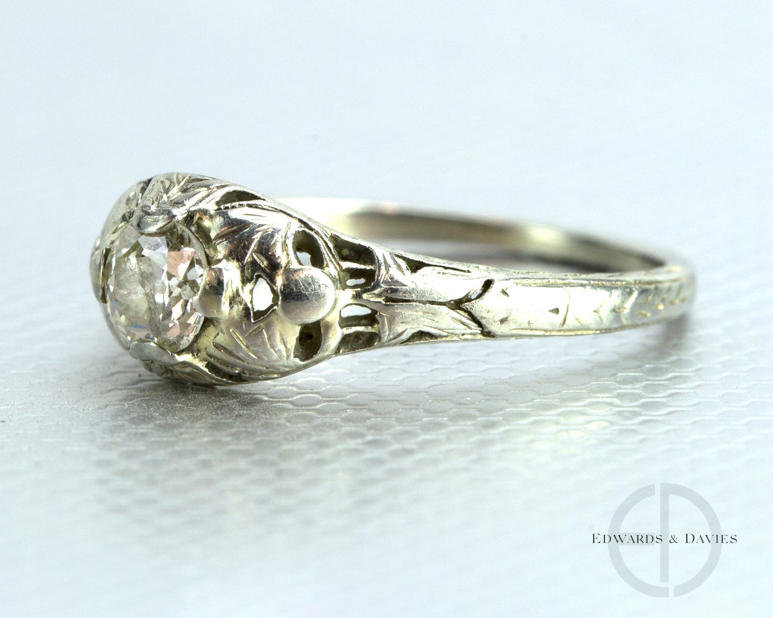 Antique Diamond Engagement Ring Diamond Hand Engraved | Etsy