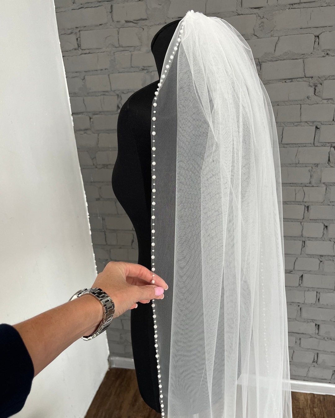 Pearl Beaded Wedding Veil, Hand Embroidered Bridal Veil - Etsy