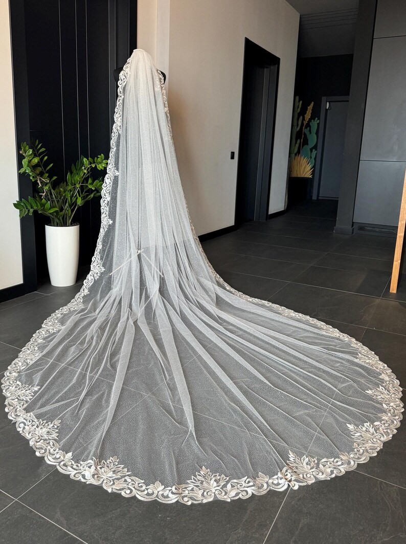 Embroidered Glitter Tulle Wedding Veil – One Tier Ivory Bridal Veil ...