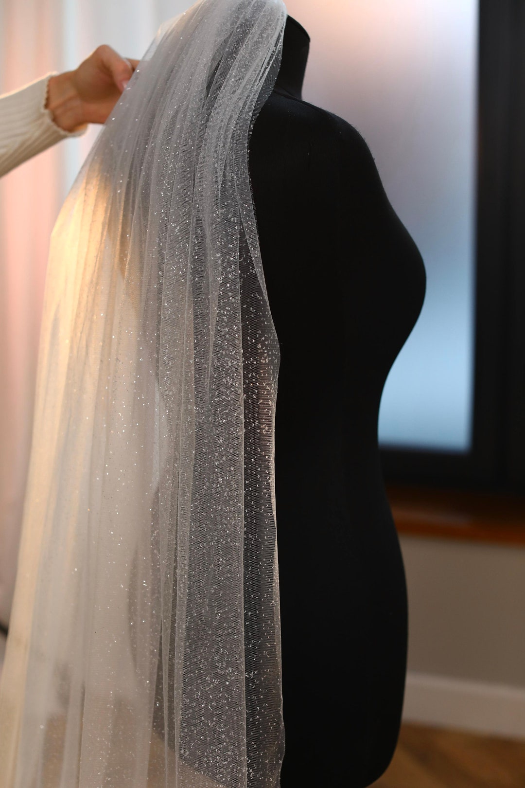 Veil Glitter Bridal Veil Wedding Veil Long Veil Simple Veil 1 Tier Veil ...