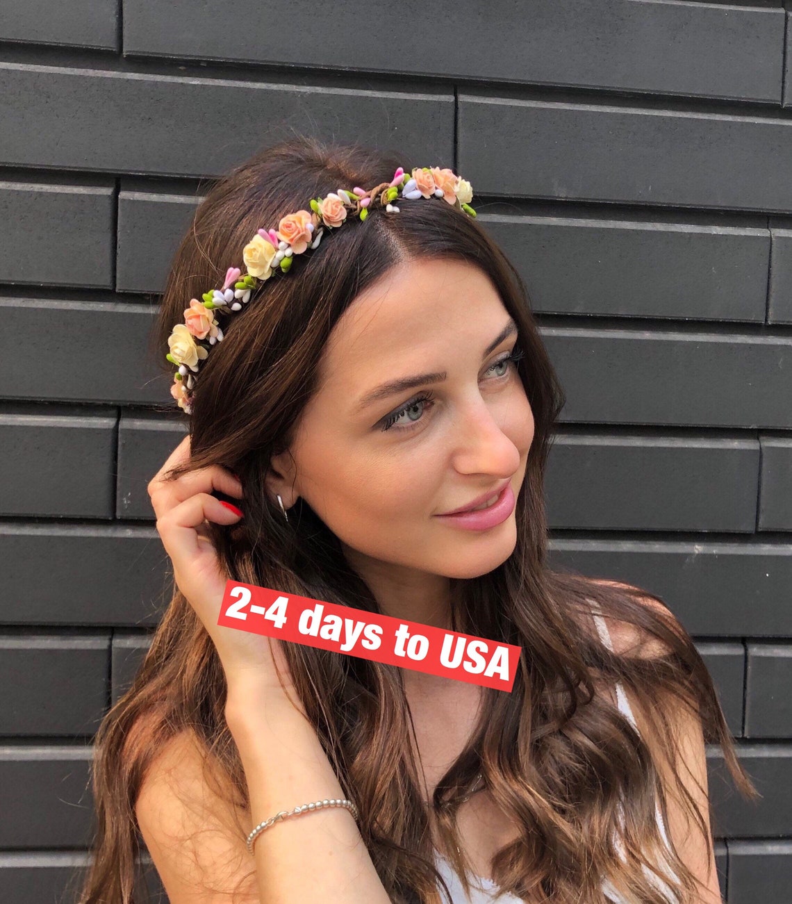 Blush Peach Floral Crown Wedding Flower Wreath Bridesmaid - Etsy