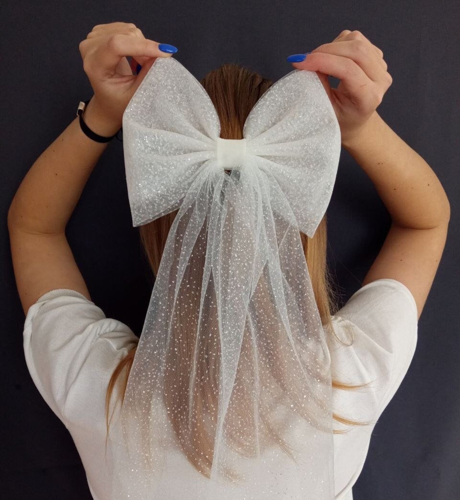 Bridal Hair Bow Glitter Ivory Bow Hair Wedding Hair Bow Bride - Etsy