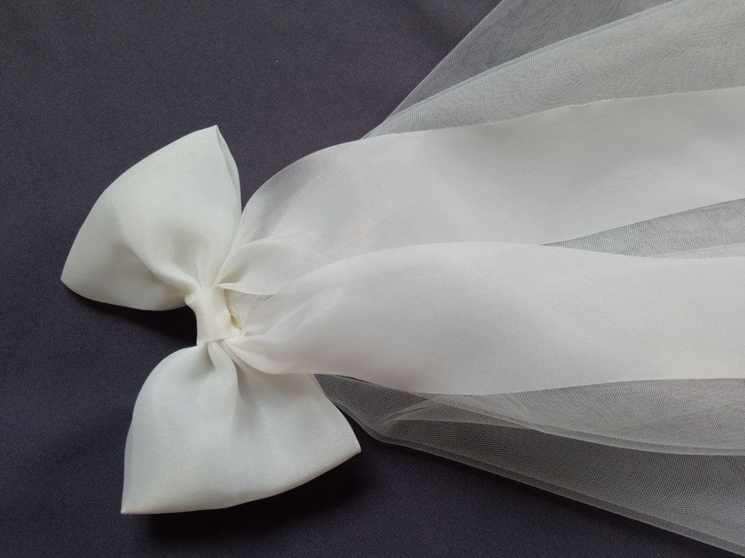 Bow Veil Bridal Veil Bow Veil Wedding Veil Ivory Boho Veil 2 Tier Veil ...