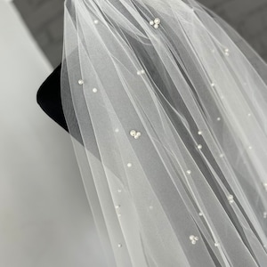 Pearl Wedding Veil Pearls Bridal Veil Short Veil Elbow Veil Fingertip Length Veil for Bride Veil ...
